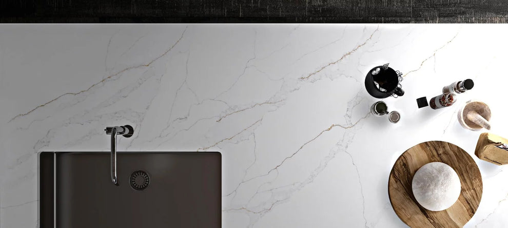 Raphael Stone RQ09910 Calacatta Romano 126" x 63" Polished Quartz Slab ...