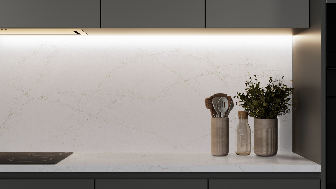 HanStone Antello 130" x 65" x 2 cm" Polished Quartz Slab – GALA ...